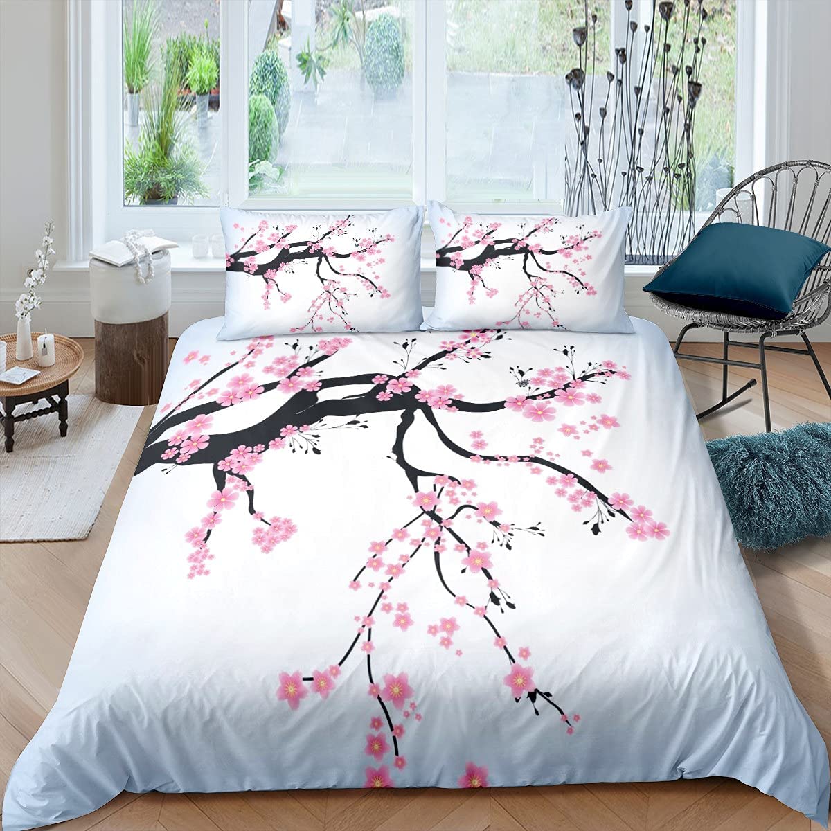 Cherry Blossoms Bedding Set Pink Floral Comforter Cover For Girl Teen ...