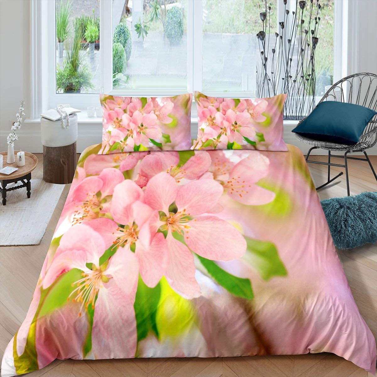 Cherry Blossoms Bedding Set Pink Floral Comforter Cover For Girl Teen ...