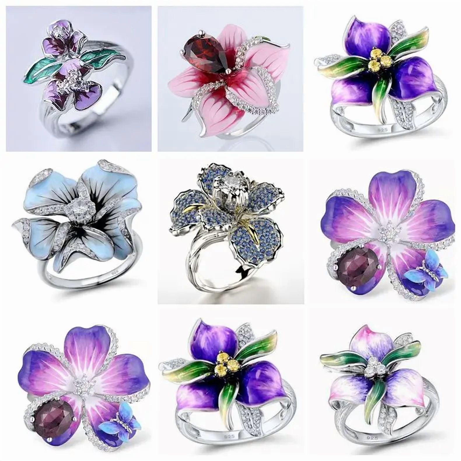 Cherry Blossoms Big Flower Ring for Women Purple Pink Flower Design ...
