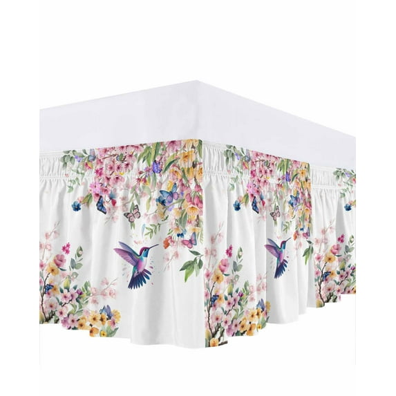 Cherry Blossoms Bird Bed Skirt King Size 18 Inch Drop, Colorful Flowers ...
