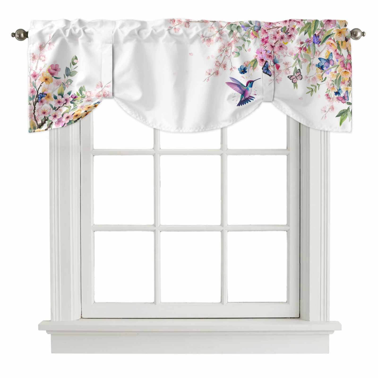Cherry Blossoms Bird Tie Up Valance Curtains Colorful Flowers Butterfly ...