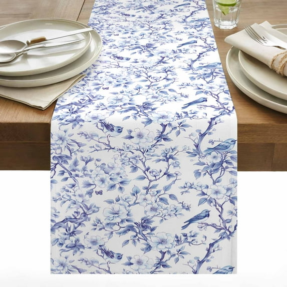Cherry Blossoms Birds Table Runner 13x72 inch Leaf Branches Plants ...