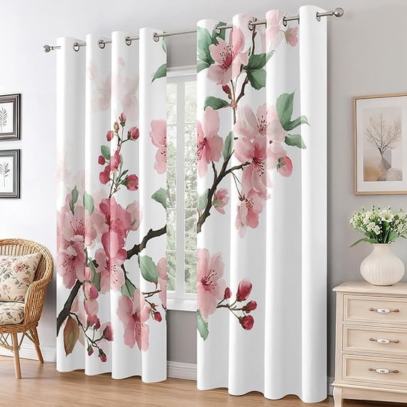 Cherry Blossoms Blackout Curtains, Pink Flower Curtains for Living Room ...