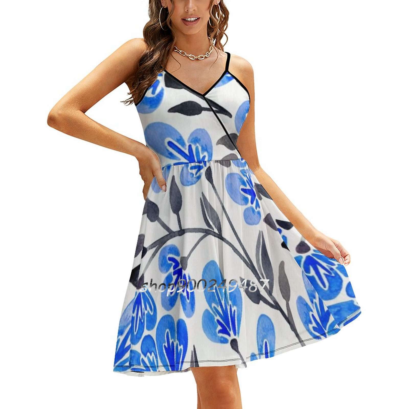 Cherry Blossoms – Blue Palette Flare Dress Square Neck Dress Elegant ...