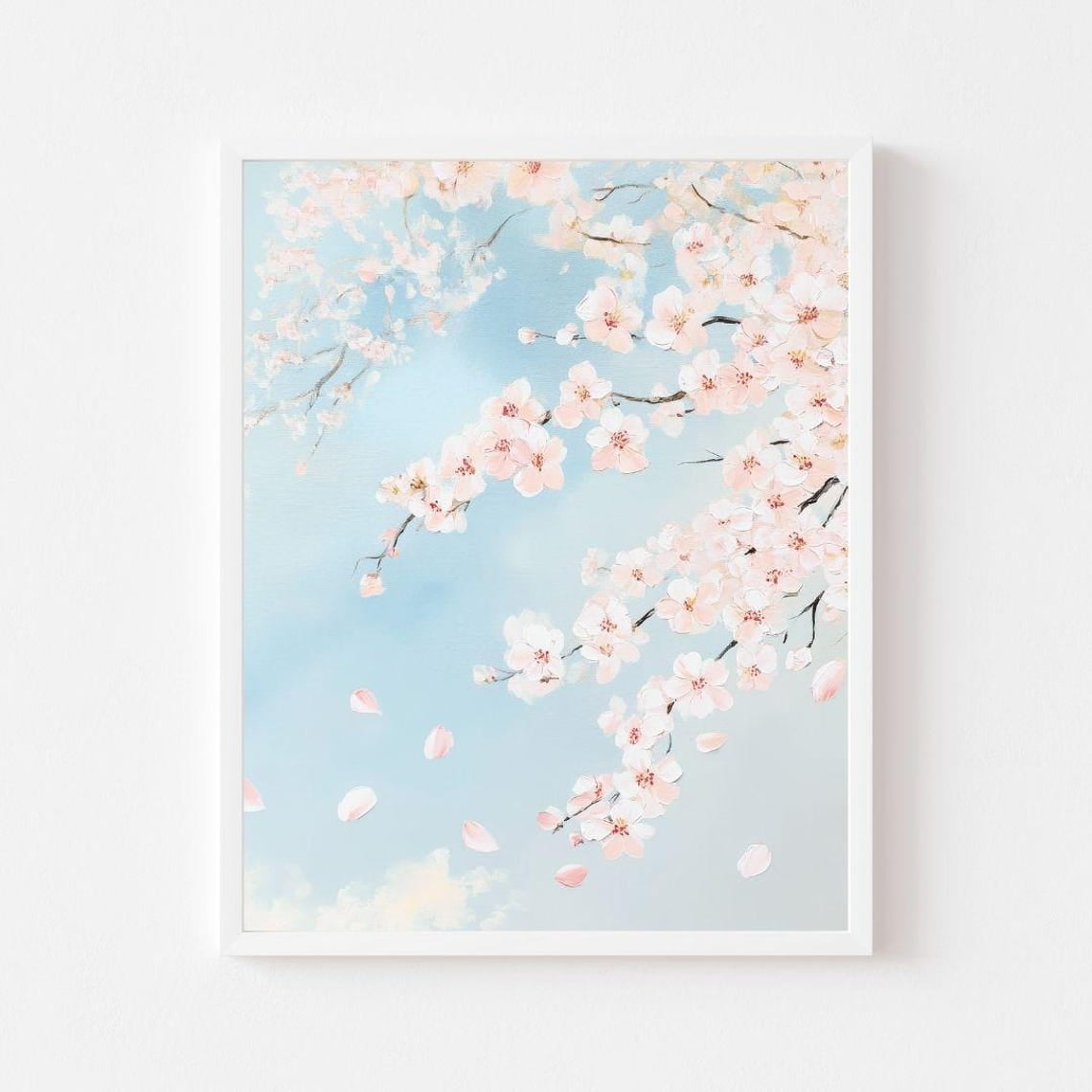 Cherry Blossoms And Blue Sky Painting Pink Spring Flower Wall Art Print ...