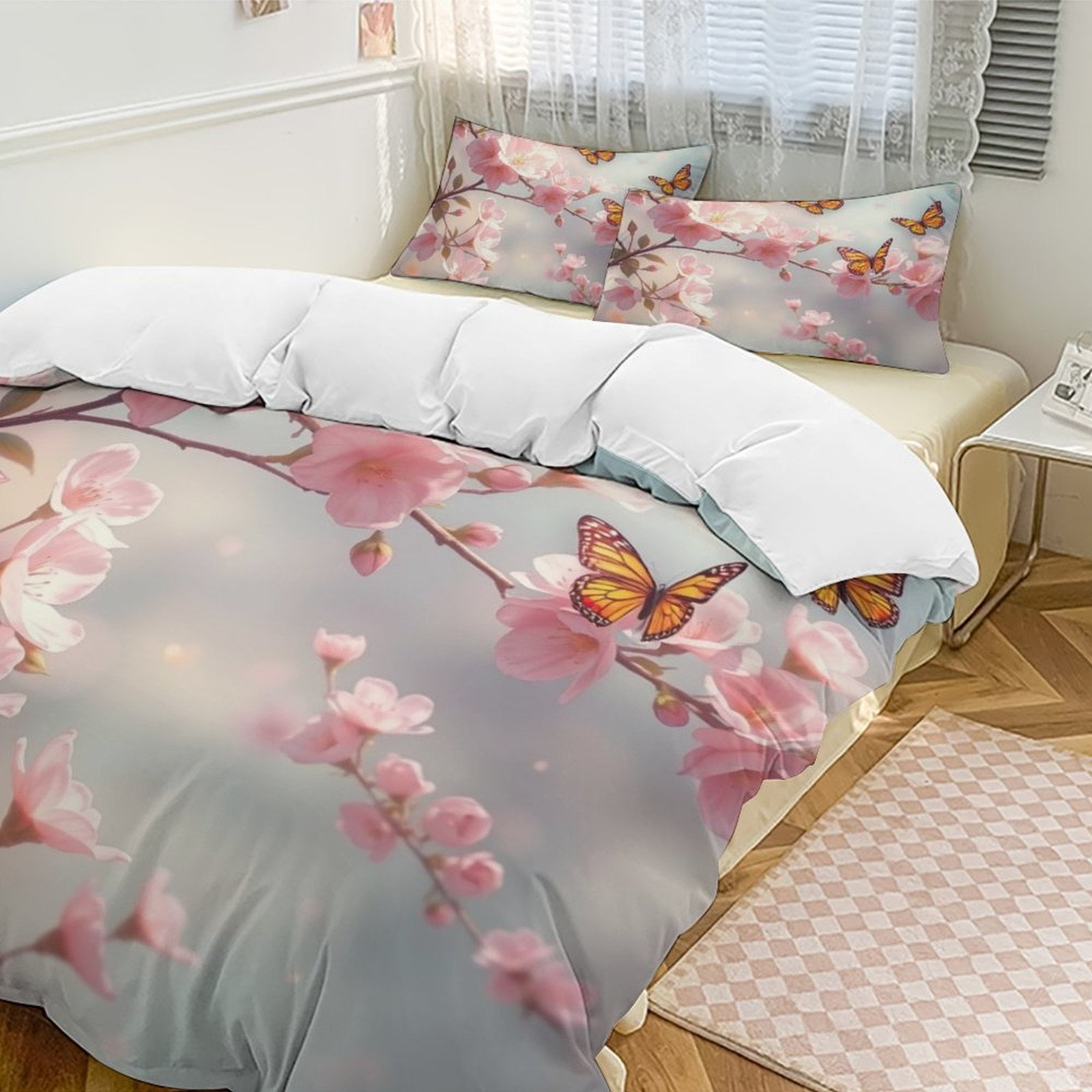 Cherry Blossoms Butterflies Spring Bed Sheet Set Comforter Sets Themed ...