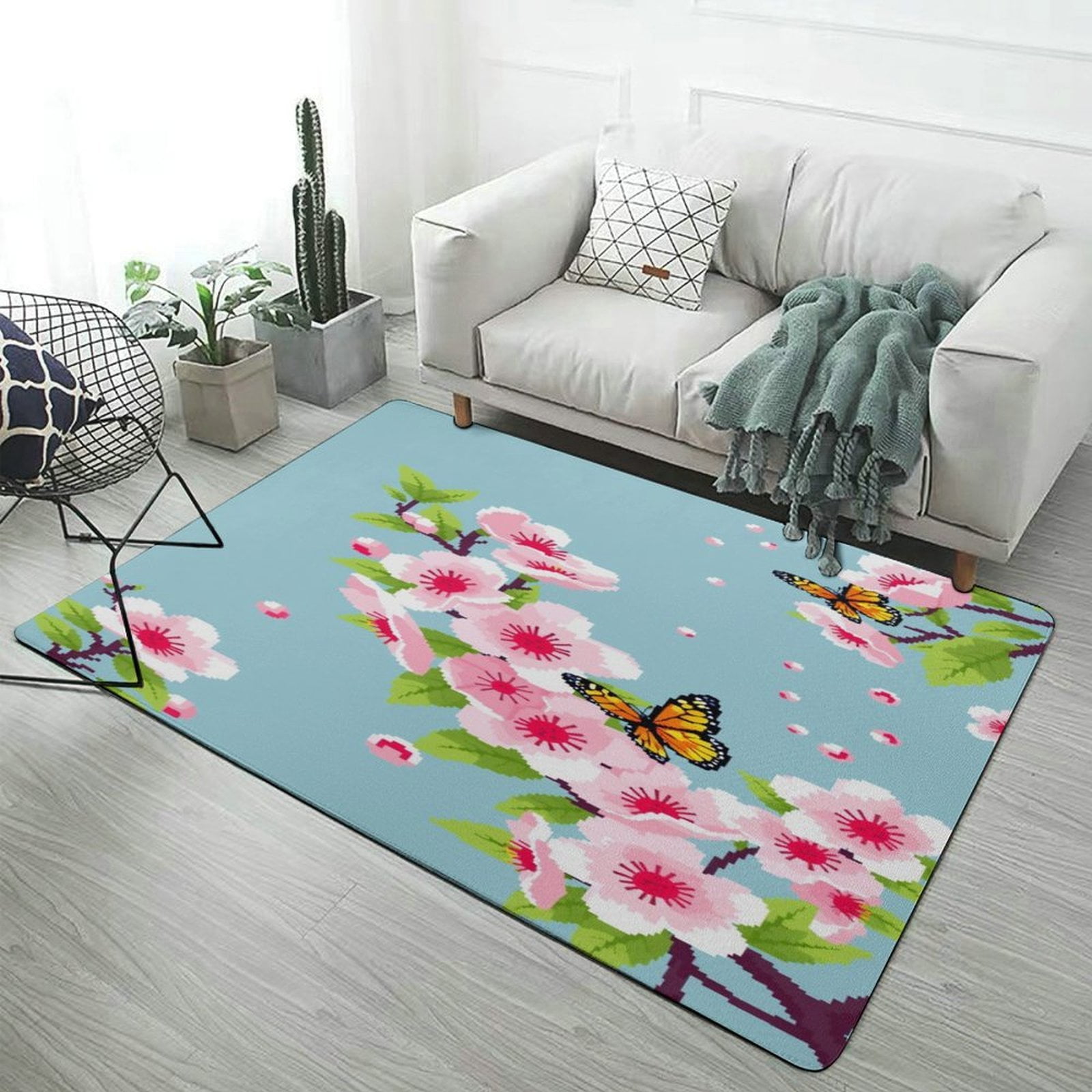 Cherry Blossoms Butterflies Spring Carpet Rug for Home Living Room ...