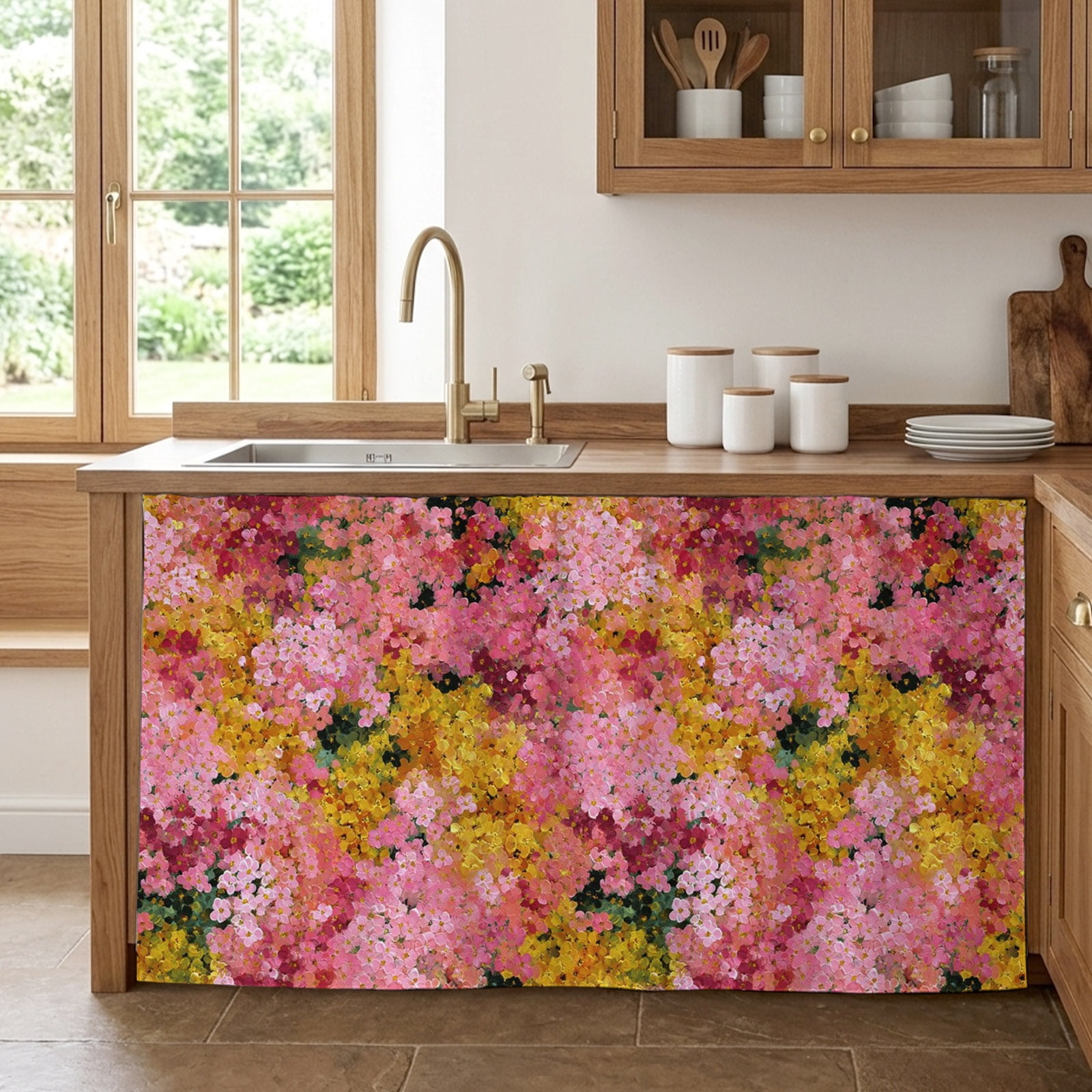 Cherry Blossoms Cabinet Curtains 32" W x 55" L Modern Abstract Art Pink ...