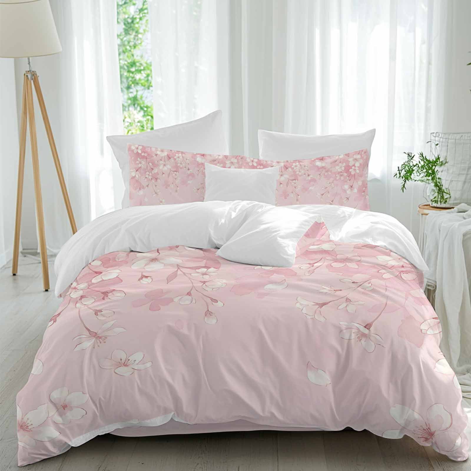 Cherry Blossoms Comforter Set California King Size, Japanese Gradient ...