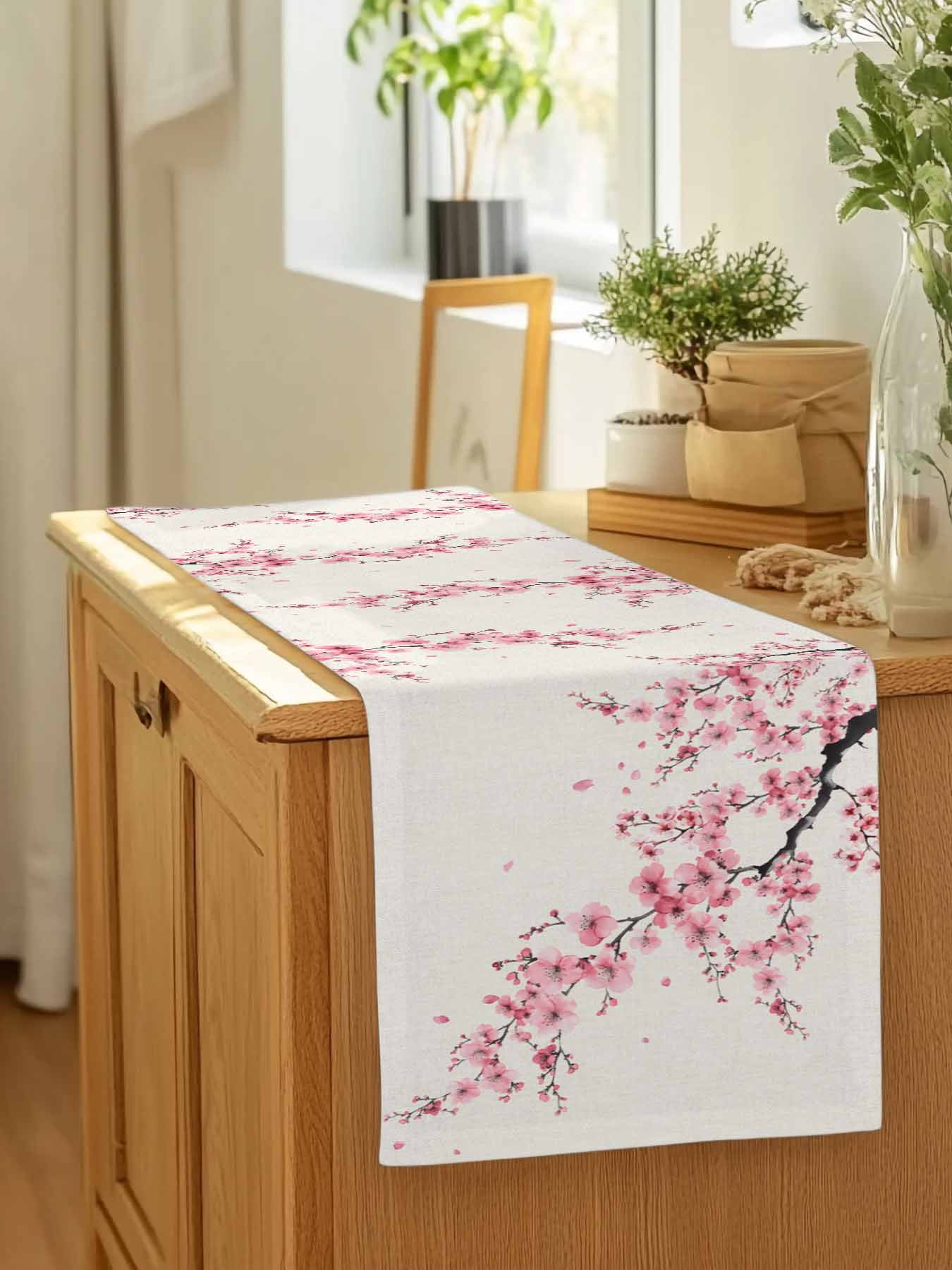 Cherry Blossoms Country Pink Flower Table Runner 13x90in Non-Slip ...
