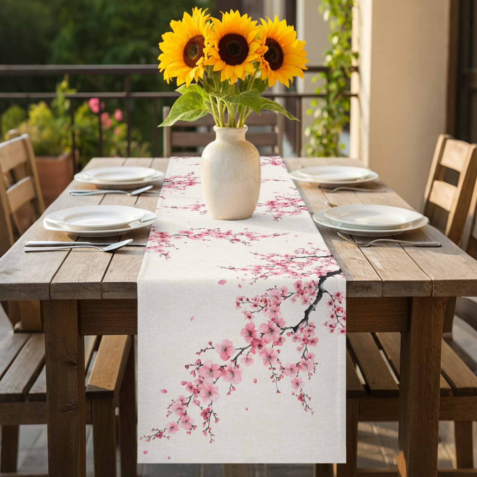 Cherry Blossoms Country Pink Flower Table Runner 90 Inch Long Retro ...
