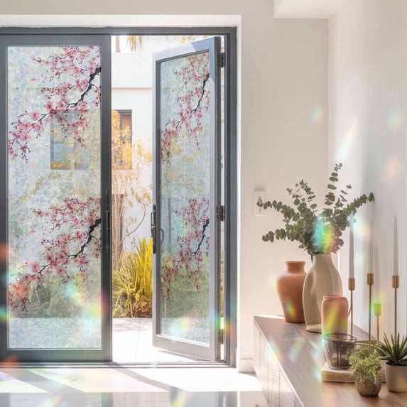 Cherry Blossoms Country Pink Flower Window Privacy Film, Rainbow Film ...
