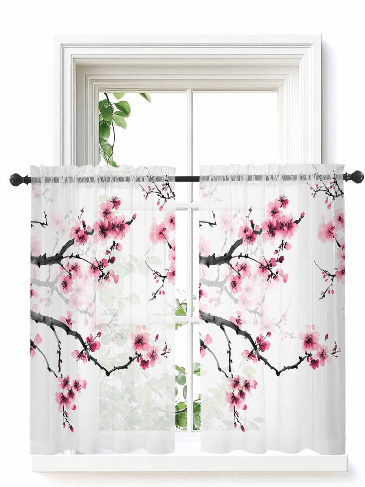 Cherry Blossoms Curtains 45 Inch Length, Sheer Curtains for Bedroom ...