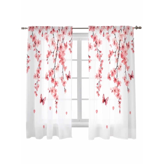 Cherry Blossoms Curtains 63 Inch Length, Sheer Curtains for Bedroom ...