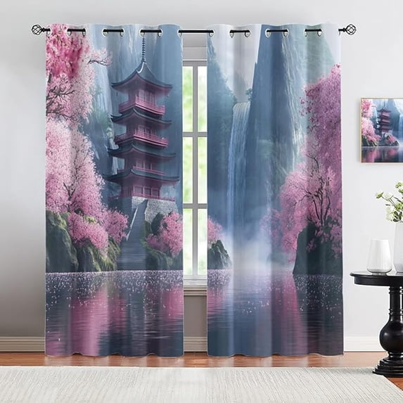 Cherry Blossoms Curtains For Bedroom Living Room, Waterfall Window ...