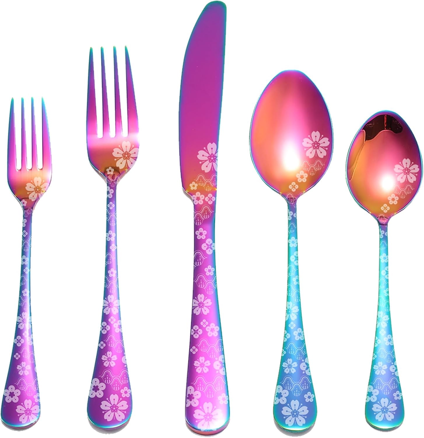 Cherry Blossoms Cutlery Set 20 Pieces Stainless Steel Flatware Set ...