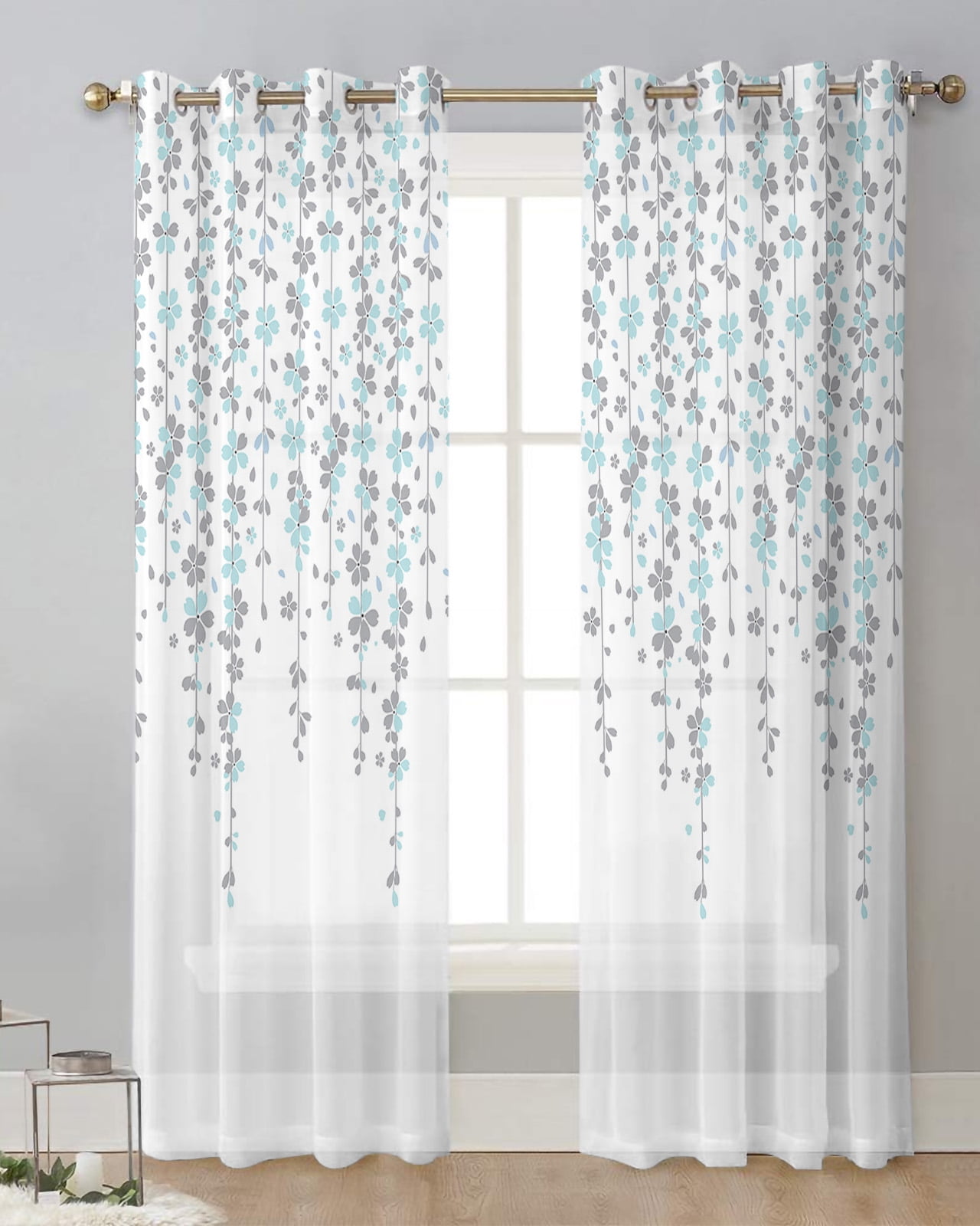 Cherry Blossoms Dangling Flowers Spring Bedroom Sheer Window Curtains ...