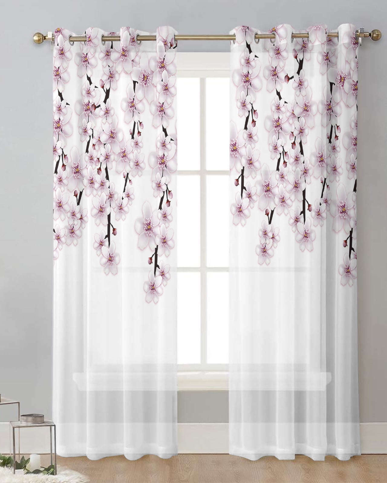 Cherry Blossoms Dangling Flowers Spring Bedroom Sheer Window Curtains ...