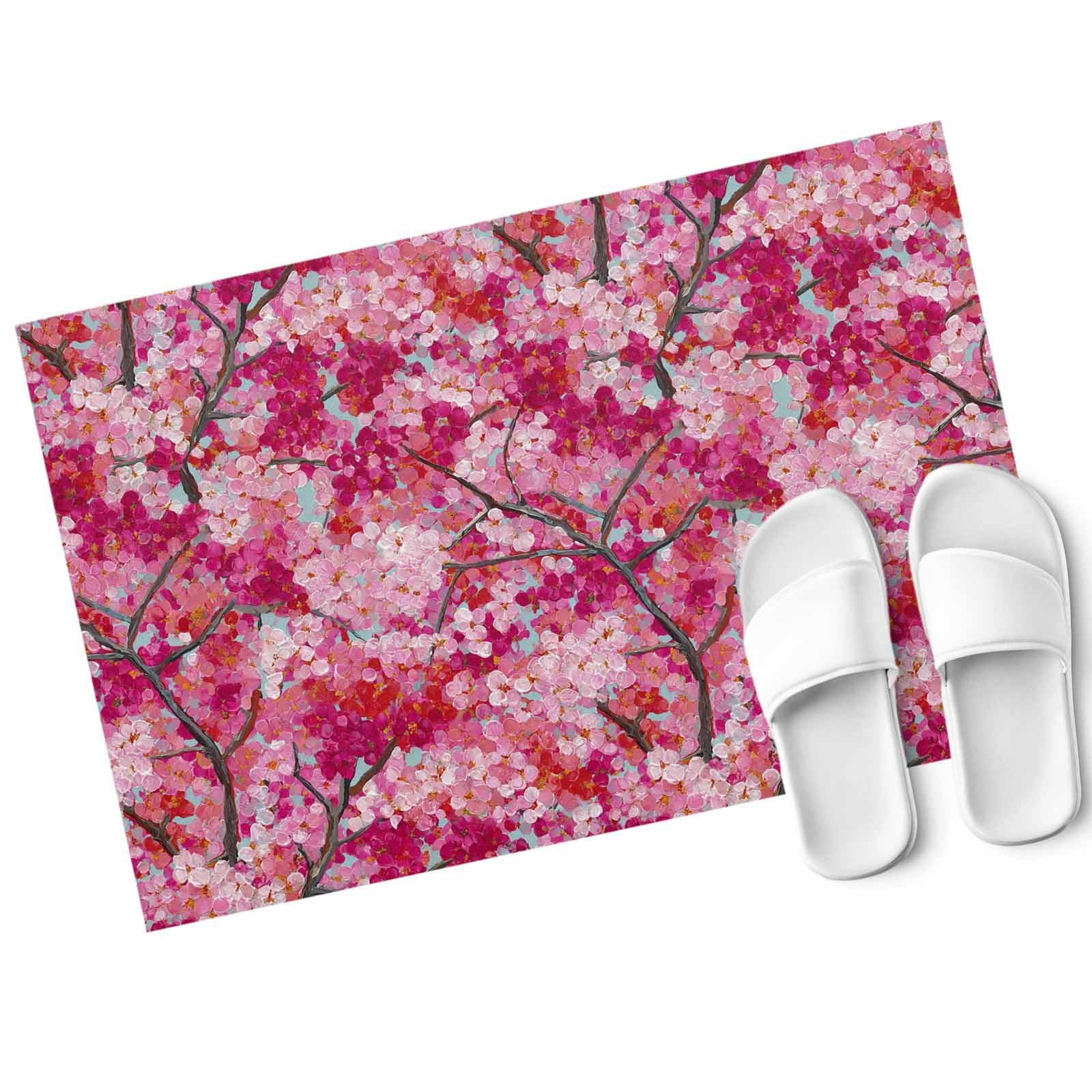 Cherry Blossoms Door Mat Modern Abstract Art Pink Cherry Branch Oil ...