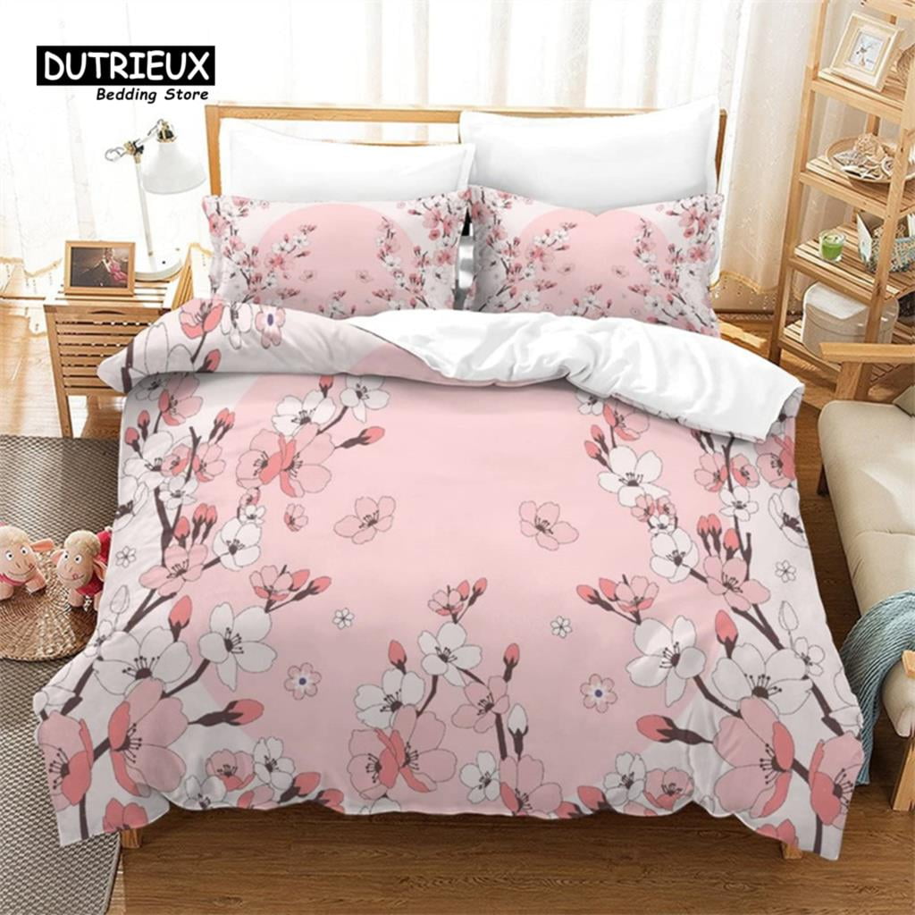 Cherry Blossoms Duvet Cover Set Japanese Floral Bedding Set Microfiber ...