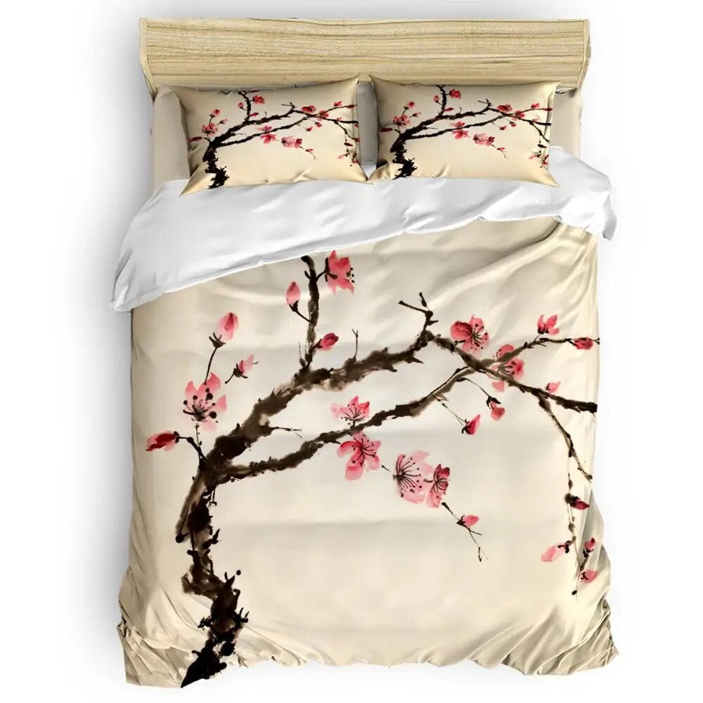 Cherry Blossoms Duvet Cover Women Red Botanical Bedding Set Kids Girl ...
