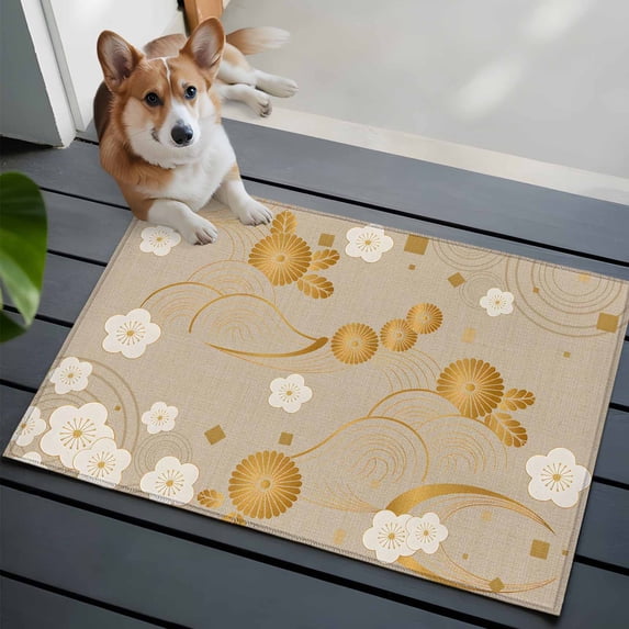 Cherry Blossoms Entryway Area Rug 2x3 Japanese Style Gold Flower Floral ...