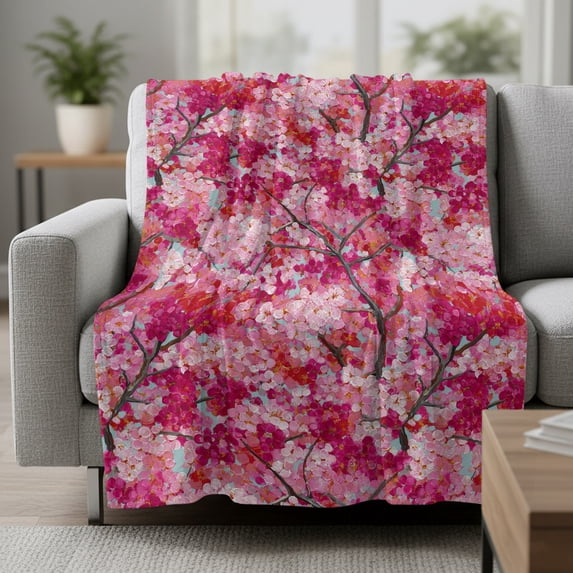 Cherry Blossoms Fleece Throw Blanket Modern Abstract Art Pink Cherry ...