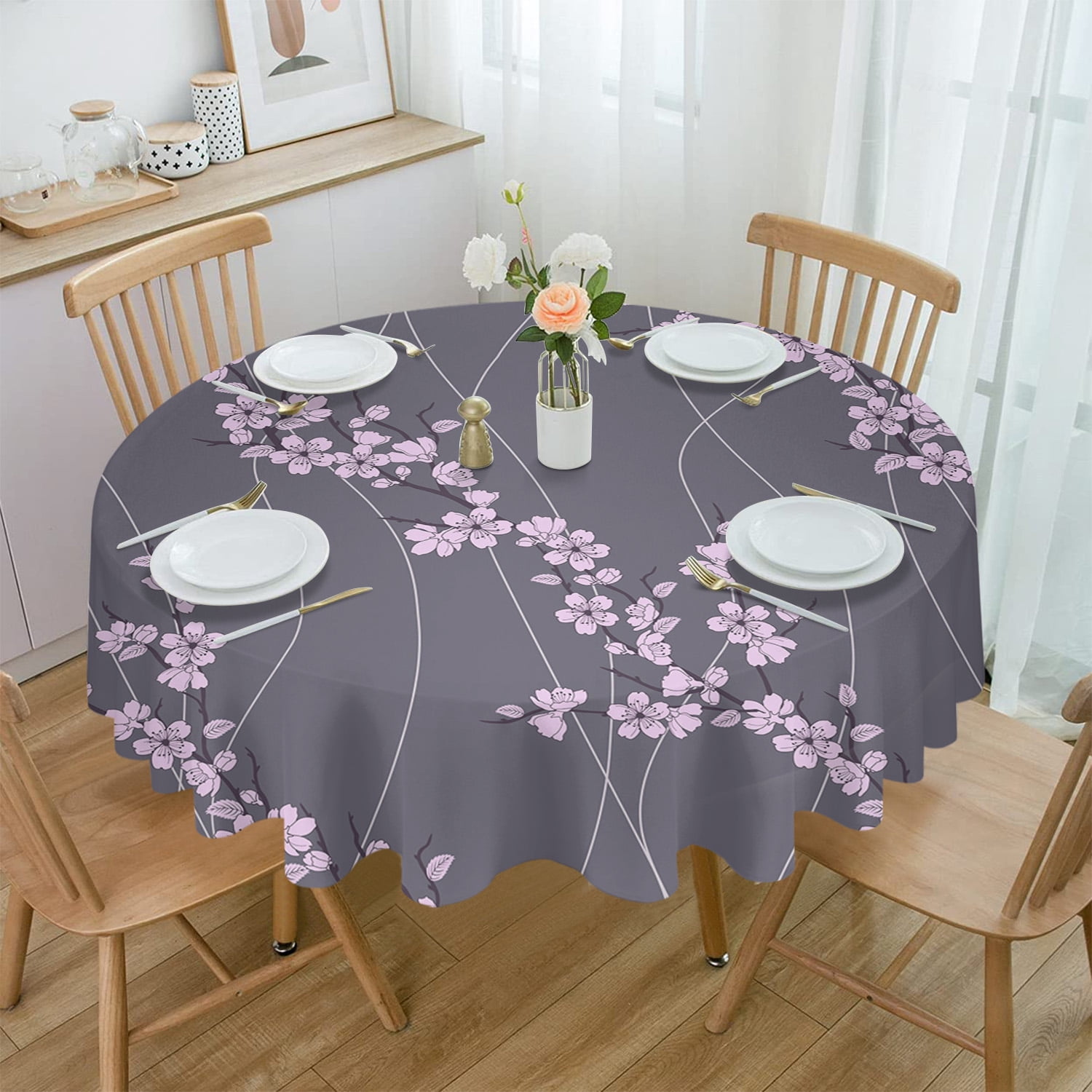 Cherry Blossoms Flower Floral Round Tablecloths for Dining Table ...