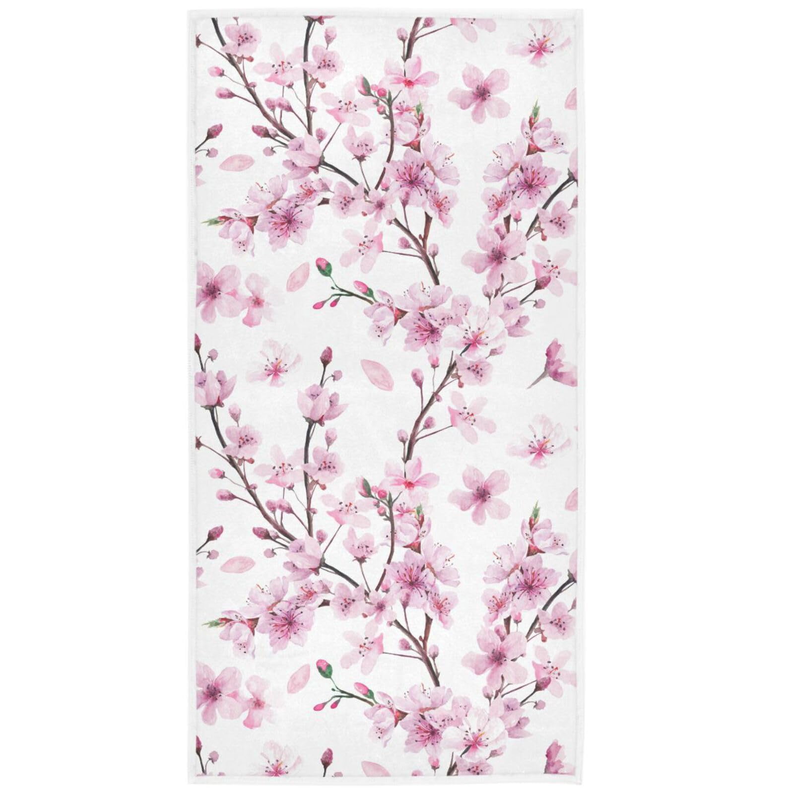 Cherry Blossoms Flowes Hand Towels 16x30 in Watercolor Pink Floral ...