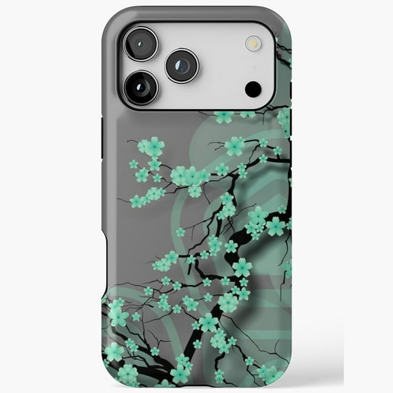 Cherry Blossoms Gray Green Floral Phone Cover for iPhone 11 12 13 14 15 ...