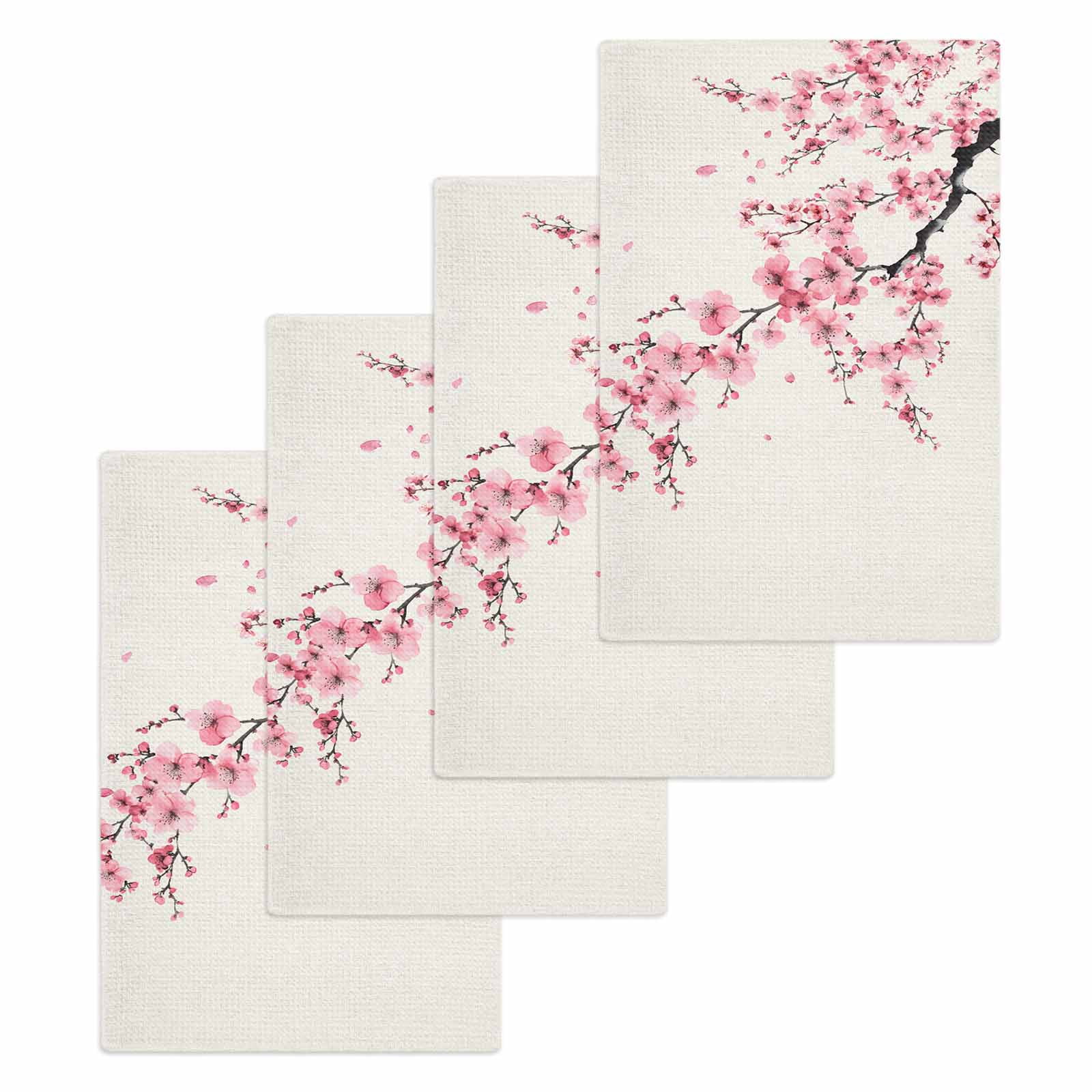 Cherry Blossoms Hand Towels Set,Waffle Weave Kitchen Towels 4Pcs, Pink ...