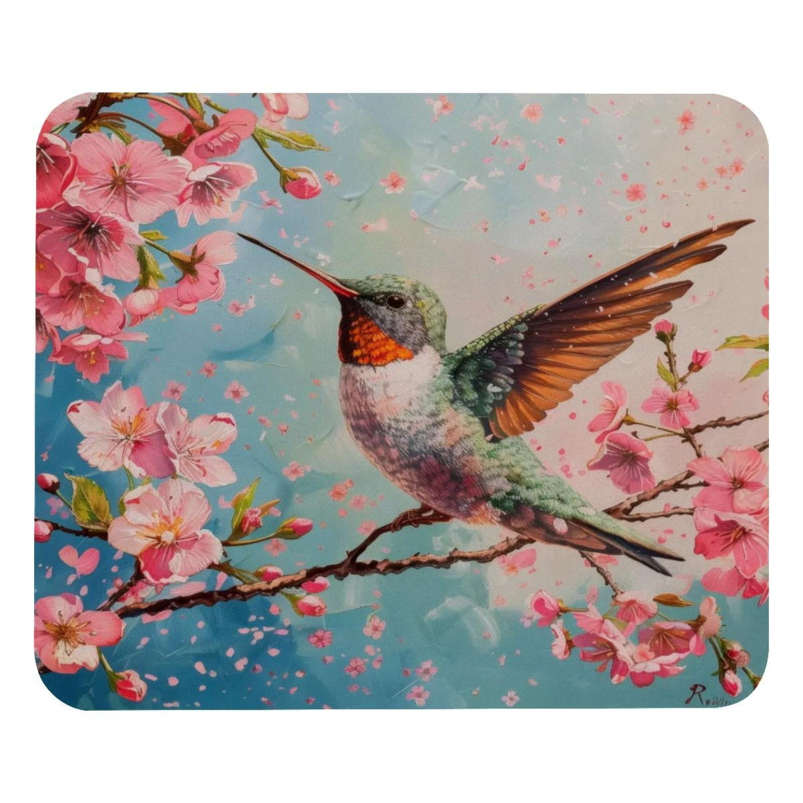 Cherry Blossoms Humming Bird Square Mouse Pad, Mouse Mat with Non-Slip ...