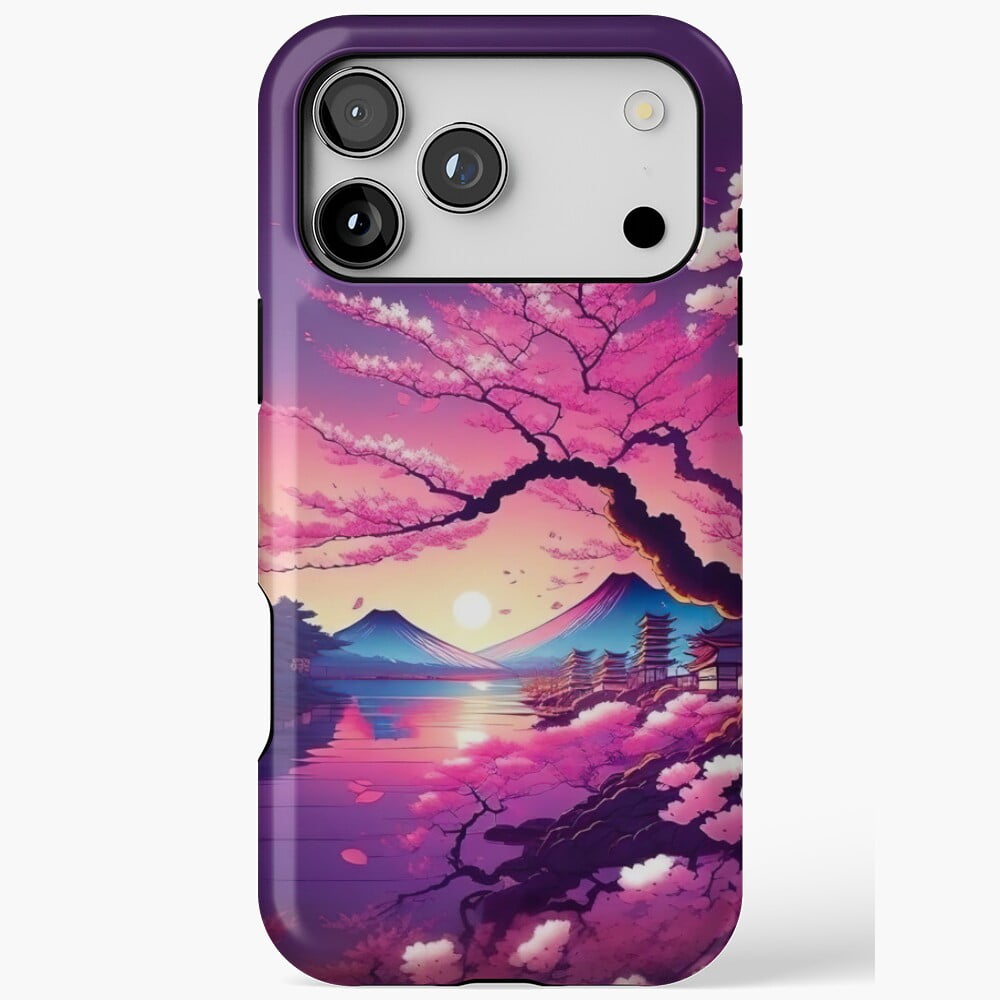 Cherry Blossoms Japanese Sunset Scenic Print Phone Cover Protective and ...
