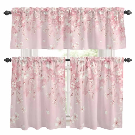 Cherry Blossoms Kitchen Curtains Set for Windows, Japanese Gradient ...