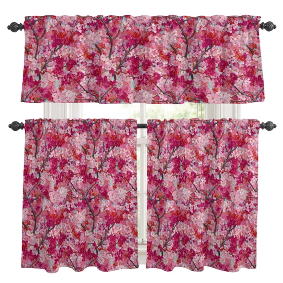Cherry Blossoms Kitchen Curtains Set for Windows, Modern Abstract Art ...