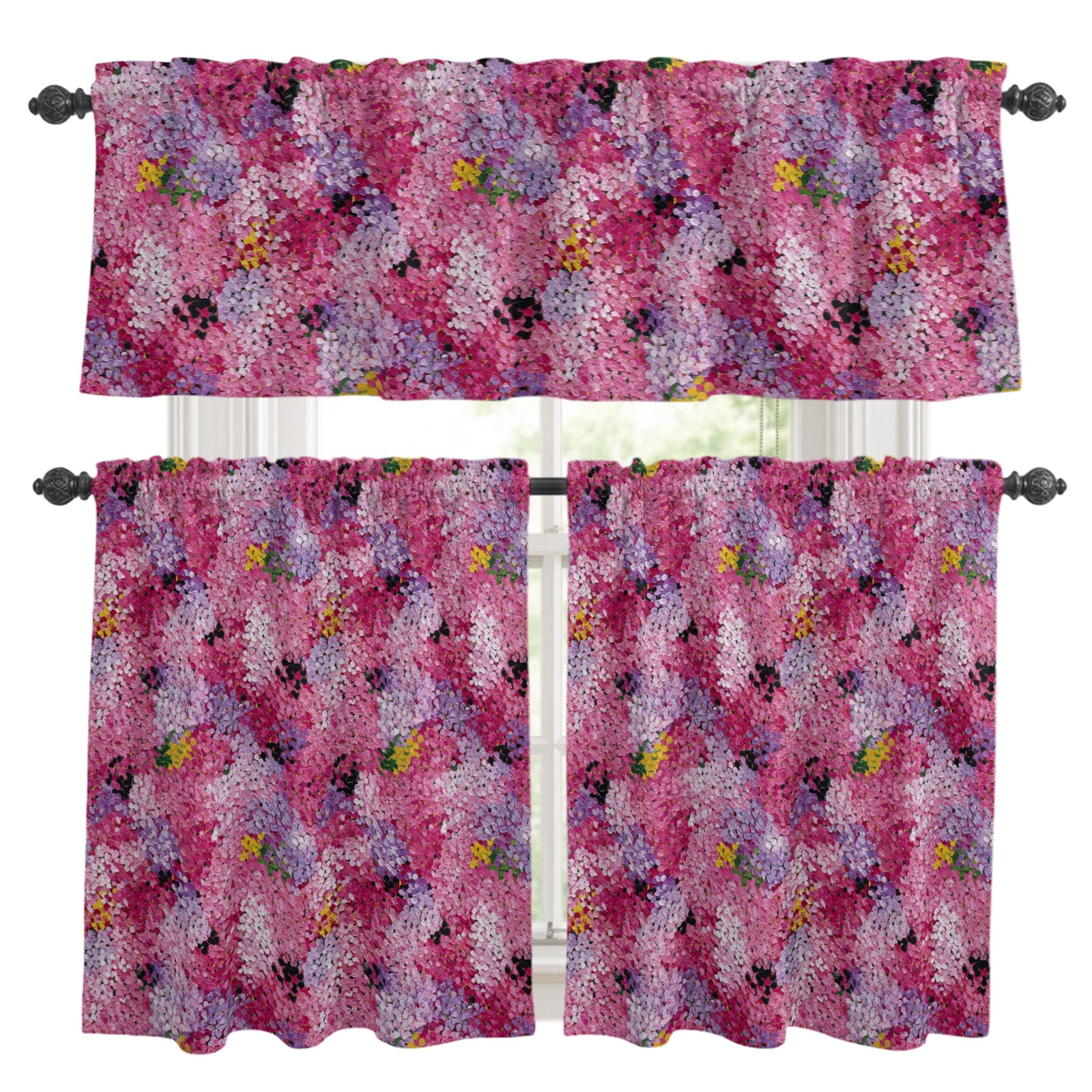 Cherry Blossoms Kitchen Curtains Set for Windows, Modern Abstract Art ...