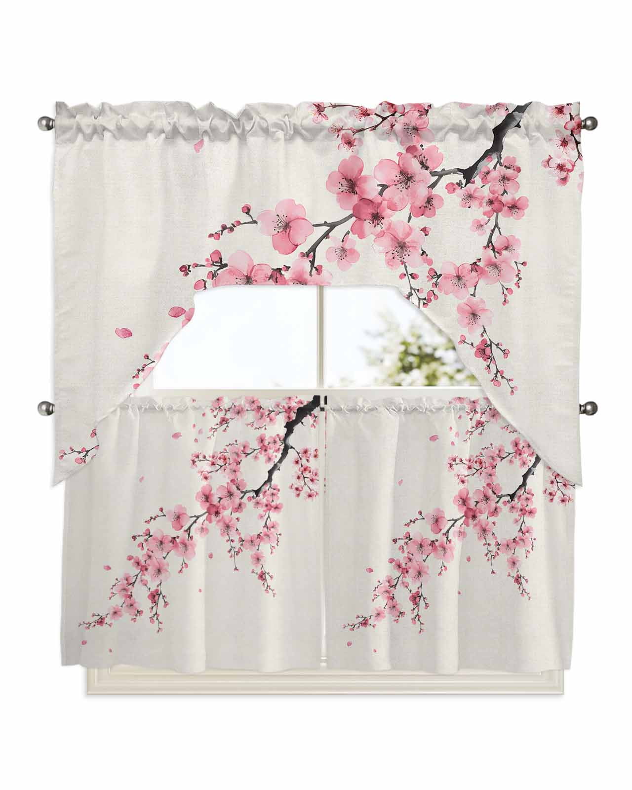 Cherry Blossoms Kitchen Curtains Swag Valance and Tier Curtains Set 24 ...
