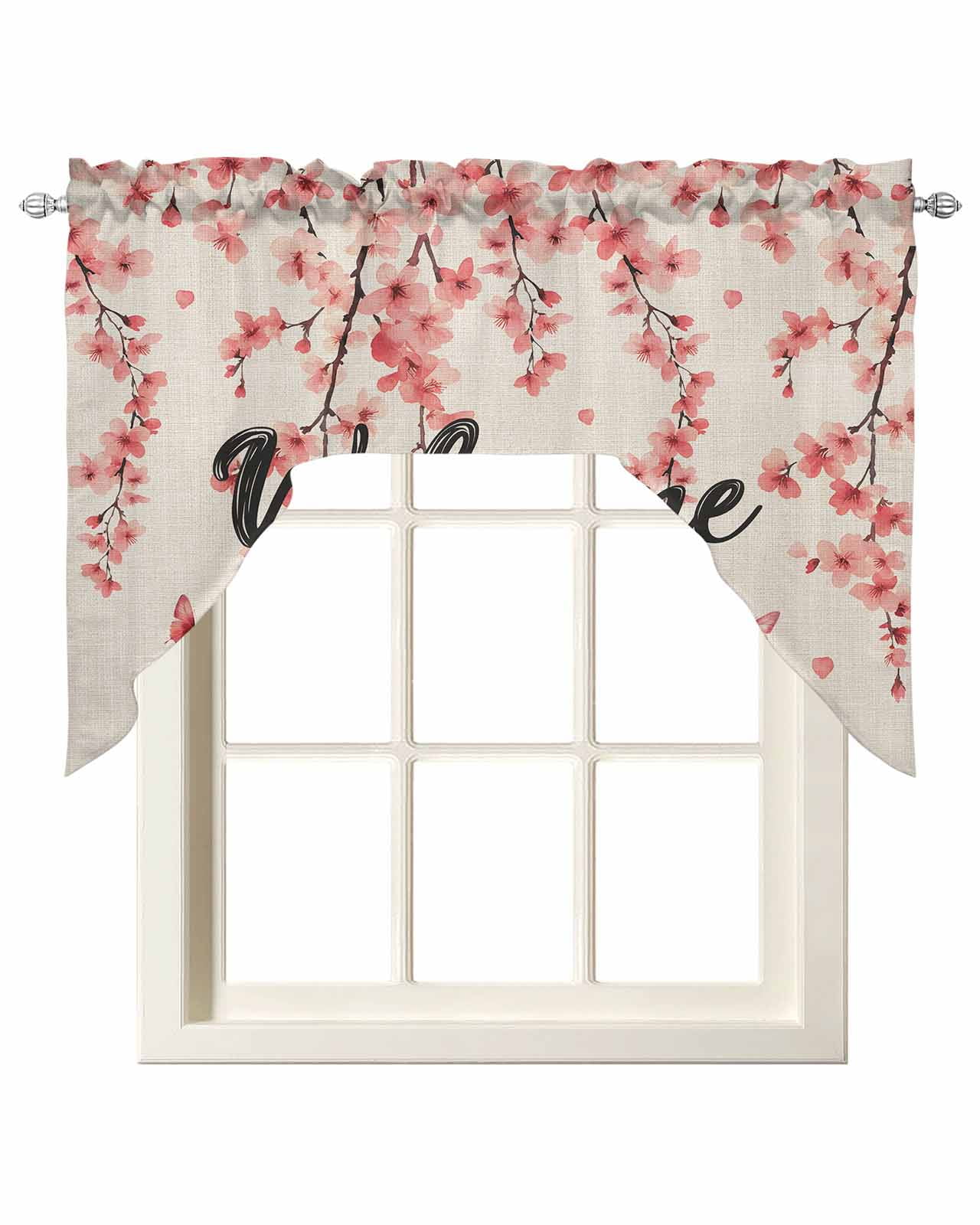 Cherry Blossoms Kitchen Curtains Swag Valance for Windows/Bathroom/Cafe, Spring Farmhouse ...