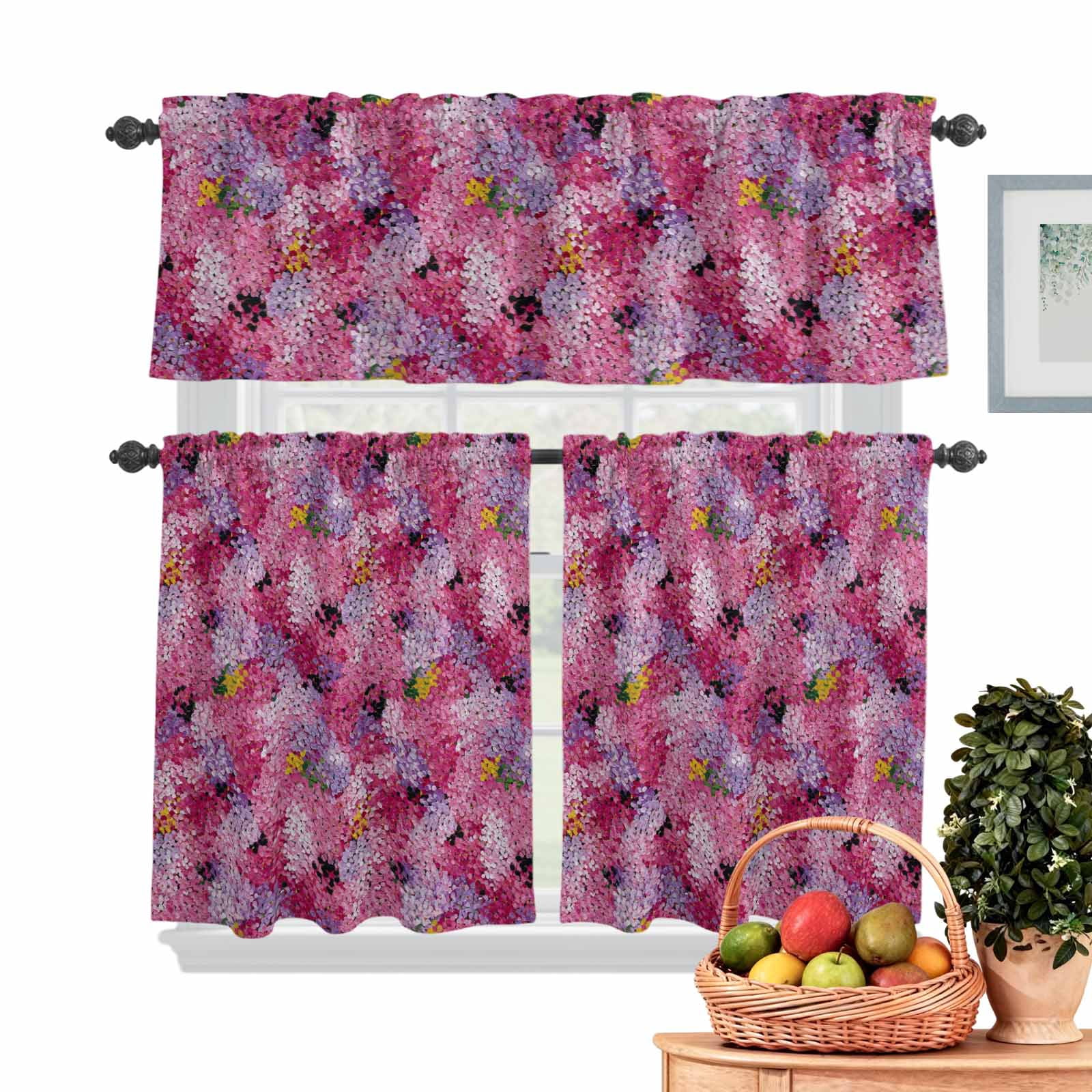 Cherry Blossoms Kitchen Curtains Valances 3 Piece Set, Modern Abstract ...