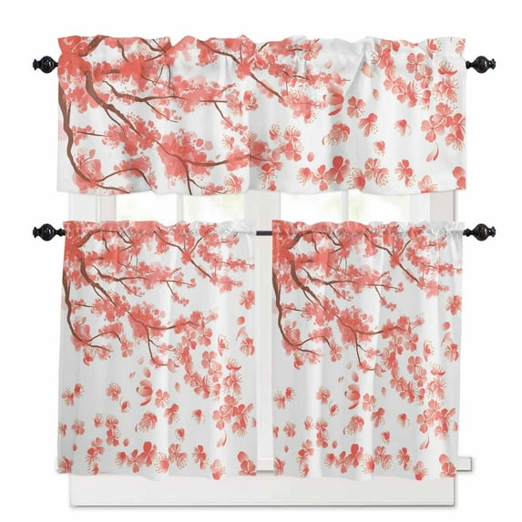 Cherry Blossoms Kitchen Curtains Valances and Tiers Set of 3 Beautiful ...