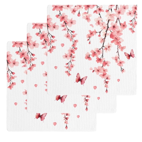 Cherry Blossoms Kitchen Dish Towels for Drying Dishes Set of 3, Spring ...