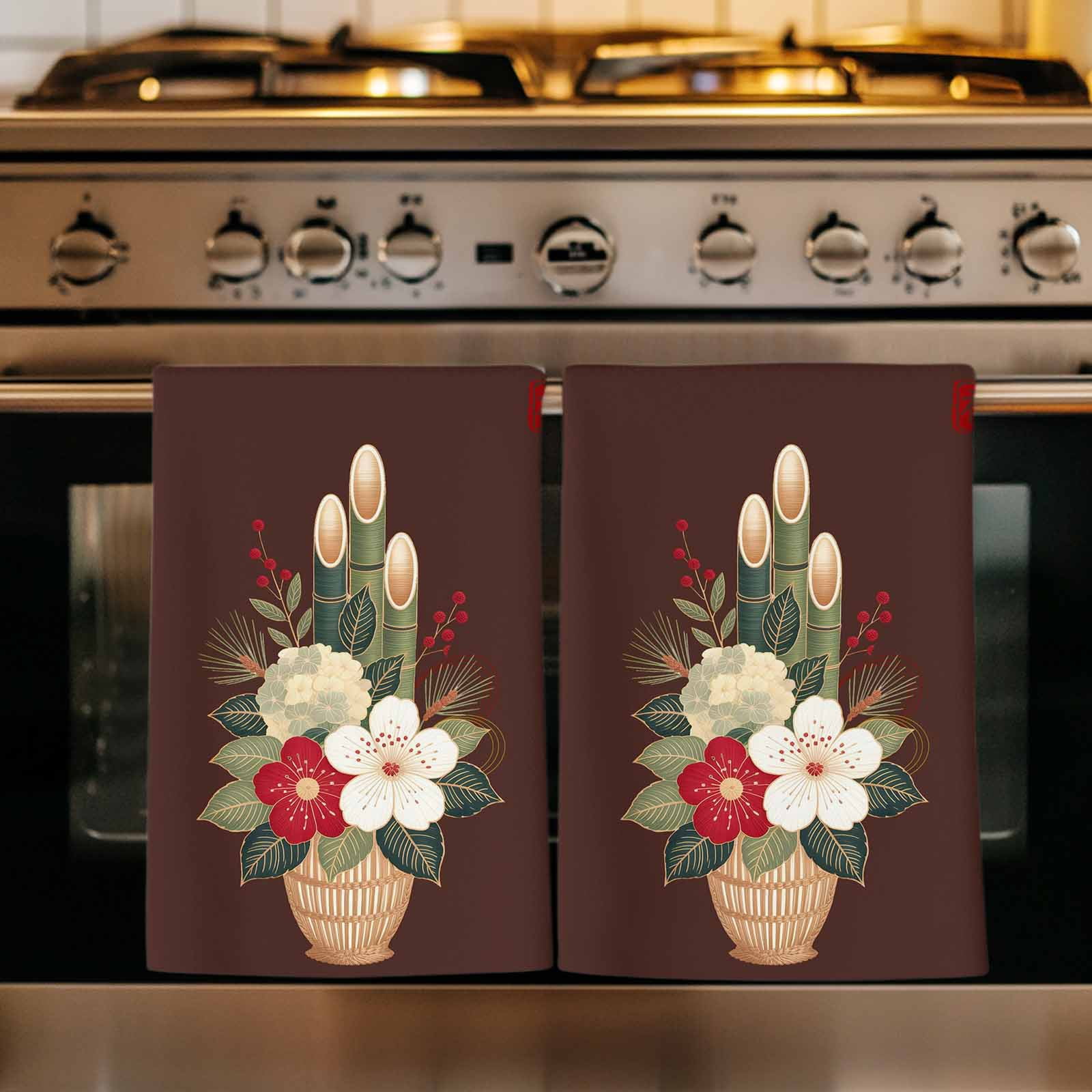 Cherry Blossoms Kitchen Towels Set of 1, Japanese Spring Floral Leaves ...