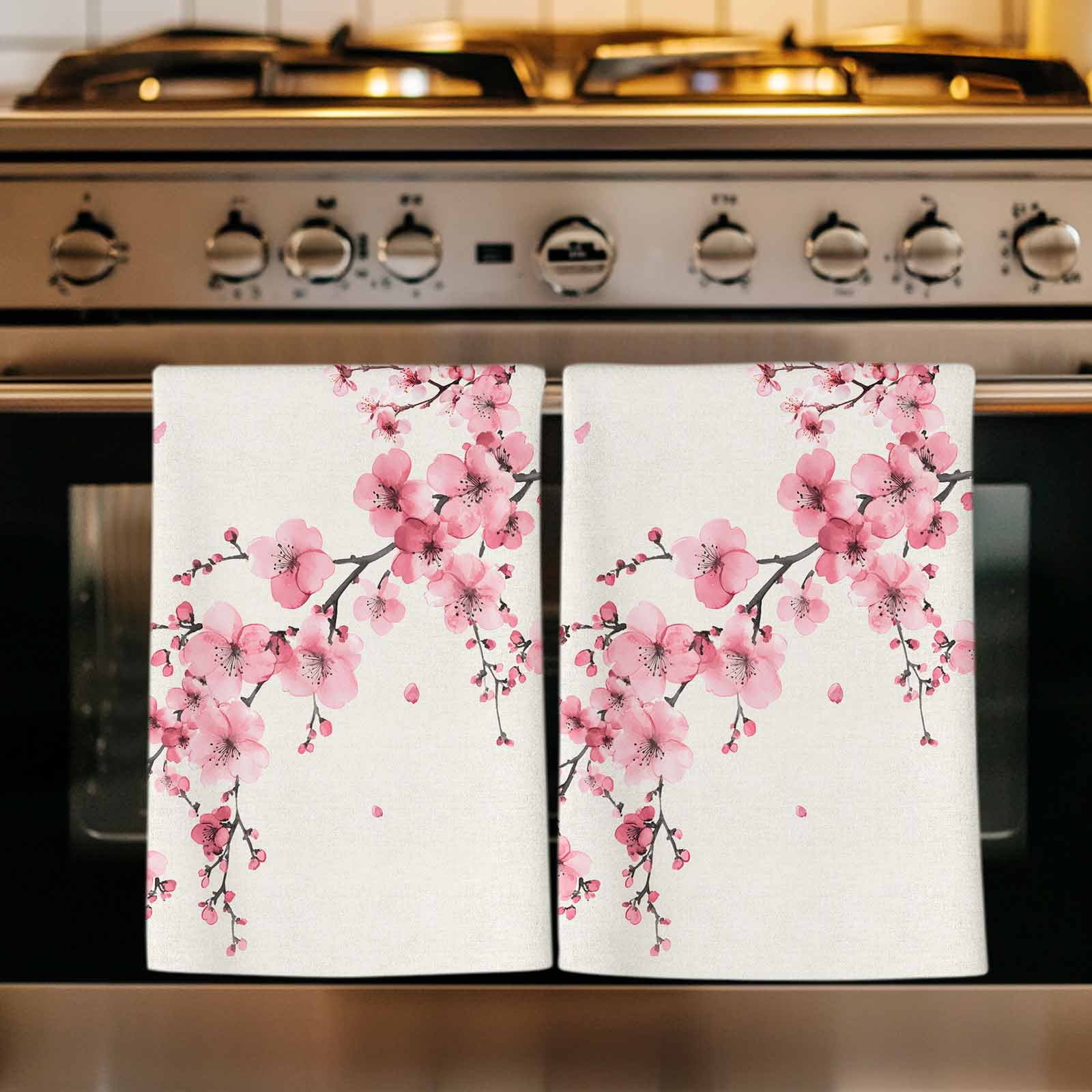 Cherry Blossoms Kitchen Towels Set of 1, Pink Flower Floral Spring ...