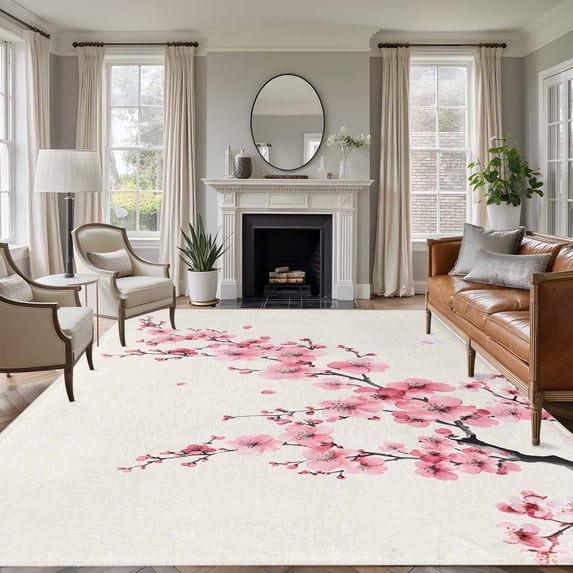 Cherry Blossoms Large Area Rug 8x10 FT, Non Slip Living Room Throw ...