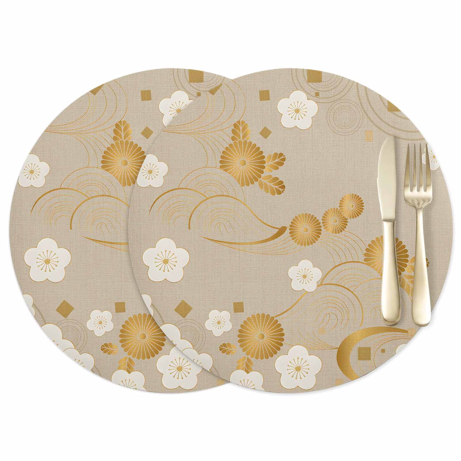 Cherry Blossoms Leather Placemats Set of 2, 15 Inch, Japanese Style ...