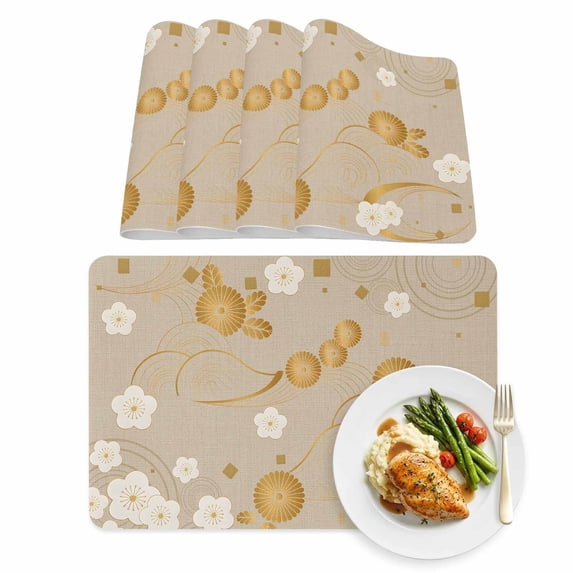 Cherry Blossoms Leather Placemats Set of 4, 12x18 Inch, Japanese Style ...