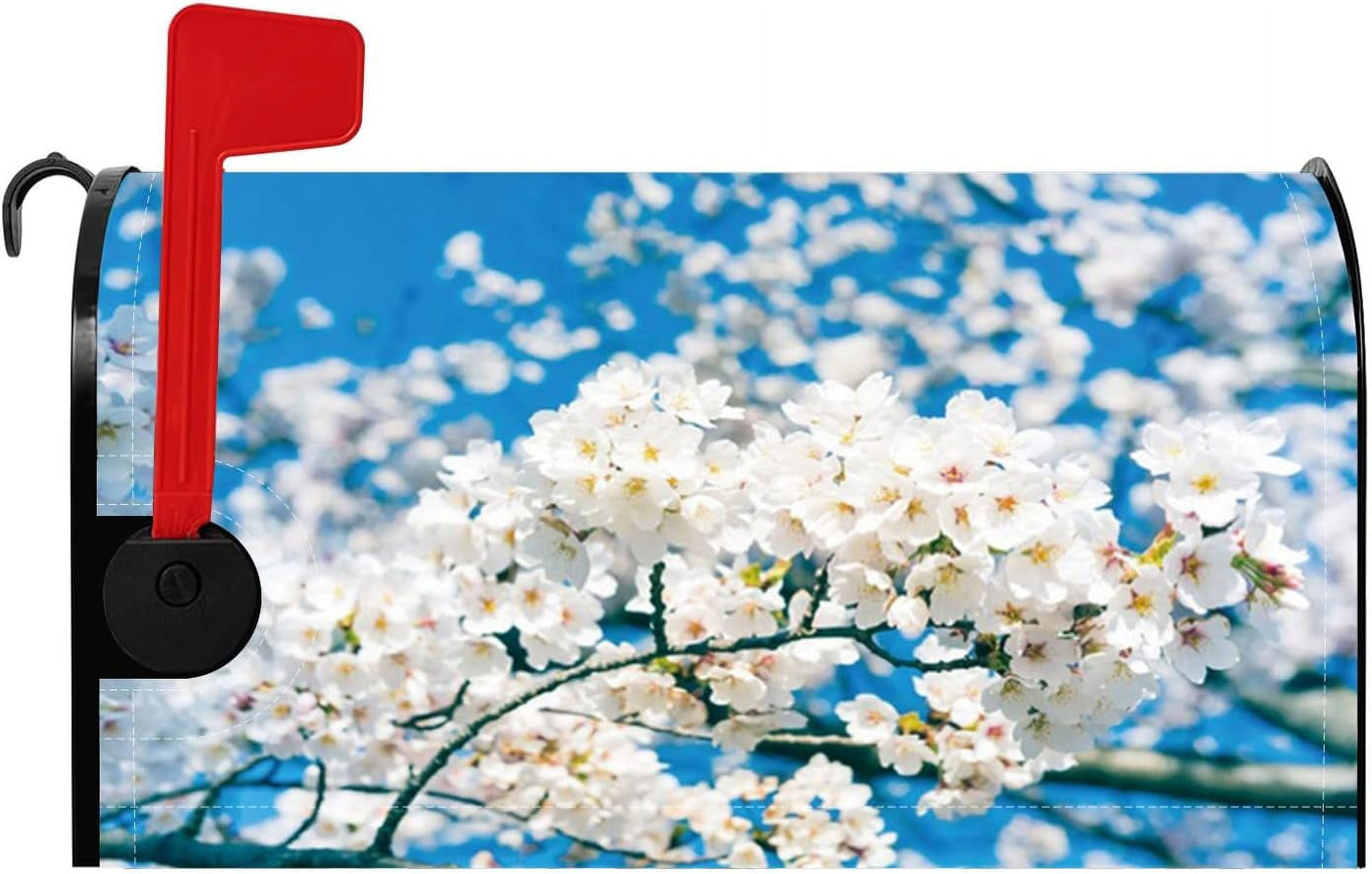 Cherry Blossoms Magnetic Mailbox Cover White Sakura Blue Sky Spring ...