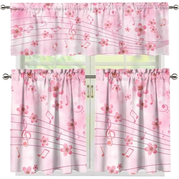 Cherry Blossoms Notes Kitchen Window Curtains Valance and Tier Set 36 ...