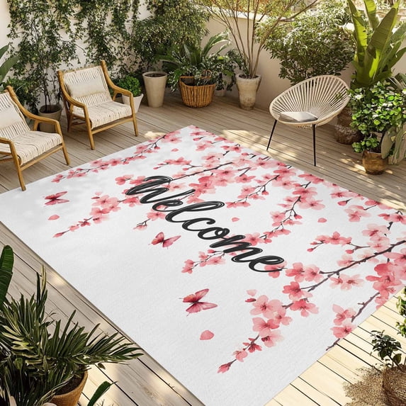 Cherry Blossoms Outdoor Rug 4x6 Ft - Reversible Patio Rug Outdoor ...