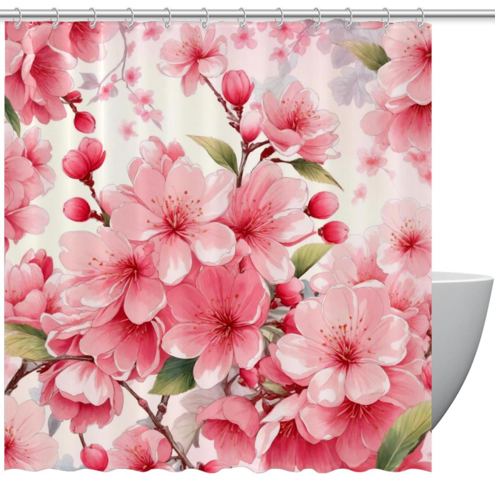 Cherry Blossoms Pink Pattern Shower Curtain 60x72 Inch Waterproof
